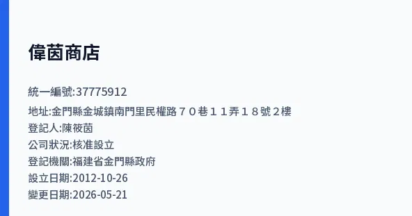 偉茵商店的照片-統編 37775912(金門縣) 公司登記資料與營業項目詳細圖表