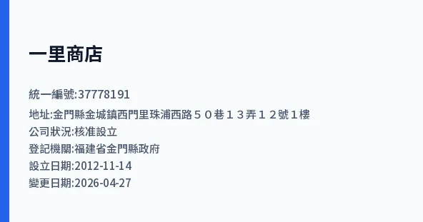 一里商店的照片-統編 37778191(金門縣) 公司登記資料與營業項目詳細圖表