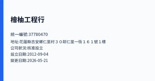 檜柚工程行的照片-統編 37780470(花蓮縣) 公司登記資料與營業項目詳細圖表
