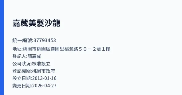 嘉葳美髮沙龍的照片-統編 37793453(桃園市) 公司登記資料與營業項目詳細圖表