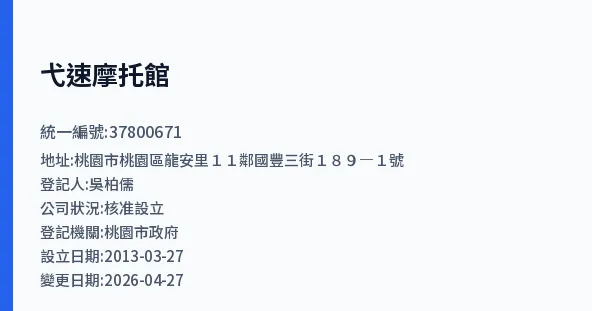 弋速摩托館的照片-統編 37800671(桃園市) 公司登記資料與營業項目詳細圖表