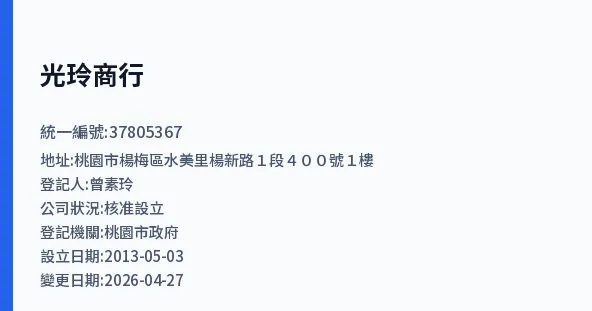 光玲商行的照片-統編 37805367(桃園市) 公司登記資料與營業項目詳細圖表