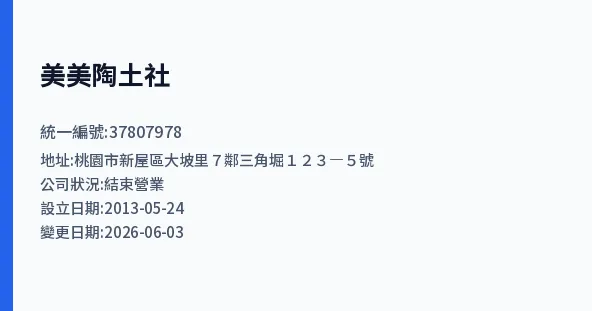 美美陶土社的照片-統編 37807978(桃園市) 公司登記資料與營業項目詳細圖表