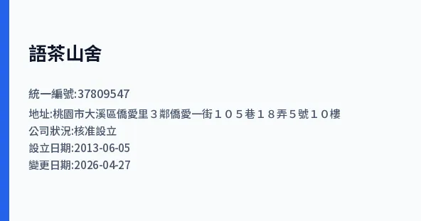 語茶山舍的照片-統編 37809547(桃園市) 公司登記資料與營業項目詳細圖表