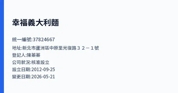 幸福義大利麵的照片-統編 37824667(新北市) 公司登記資料與營業項目詳細圖表