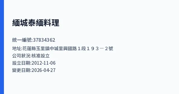 緬城泰緬料理的照片-統編 37834362(花蓮縣) 公司登記資料與營業項目詳細圖表