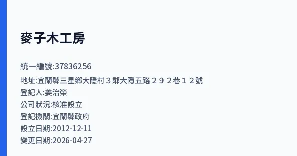 麥子木工房的照片-統編 37836256(宜蘭縣) 公司登記資料與營業項目詳細圖表