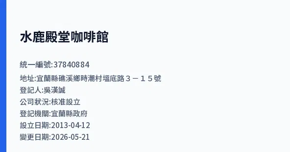 水鹿殿堂咖啡館的照片-統編 37840884(宜蘭縣) 公司登記資料與營業項目詳細圖表