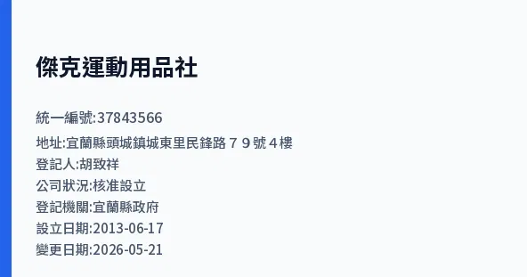 傑克運動用品社的照片-統編 37843566(宜蘭縣) 公司登記資料與營業項目詳細圖表