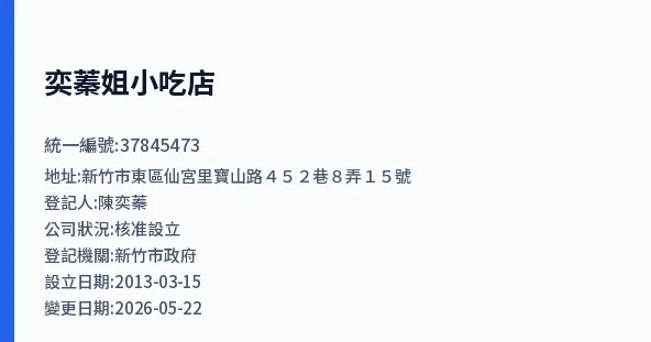 奕蓁姐小吃店的照片-統編 37845473(新竹市) 公司登記資料與營業項目詳細圖表