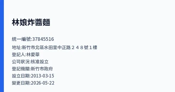林娘炸醬麵的照片-統編 37845516(新竹市) 公司登記資料與營業項目詳細圖表