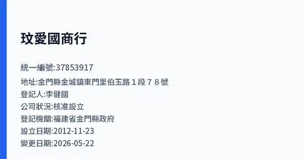 玟愛國商行的照片-統編 37853917(金門縣) 公司登記資料與營業項目詳細圖表