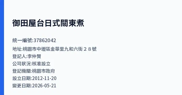 御田屋台日式關東煮的照片-統編 37862042(桃園市) 公司登記資料與營業項目詳細圖表