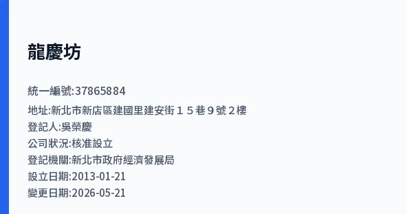 龍慶坊的照片-統編 37865884(新北市) 公司登記資料與營業項目詳細圖表