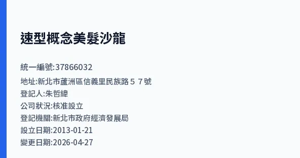 速型概念美髮沙龍的照片-統編 37866032(新北市) 公司登記資料與營業項目詳細圖表