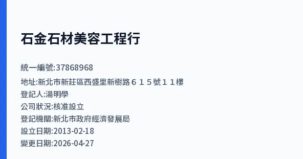 石金石材美容工程行的照片-統編 37868968(新北市) 公司登記資料與營業項目詳細圖表