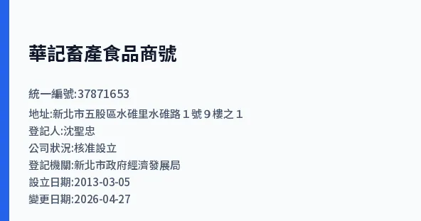 華記畜產食品商號的照片-統編 37871653(新北市) 公司登記資料與營業項目詳細圖表