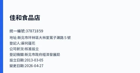 佳和食品店的照片-統編 37871859(新北市) 公司登記資料與營業項目詳細圖表