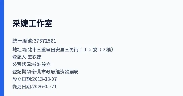 采婕工作室的照片-統編 37872581(新北市) 公司登記資料與營業項目詳細圖表