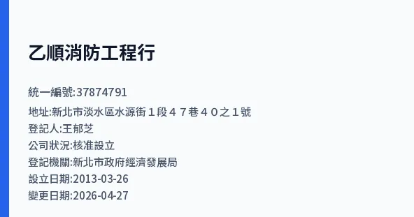 乙順消防工程行的照片-統編 37874791(新北市) 公司登記資料與營業項目詳細圖表