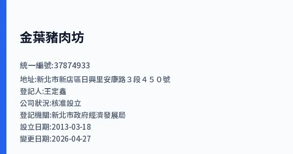 金葉豬肉坊的照片-統編 37874933(新北市) 公司登記資料與營業項目詳細圖表