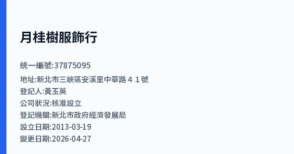 月桂樹服飾行的照片-統編 37875095(新北市) 公司登記資料與營業項目詳細圖表