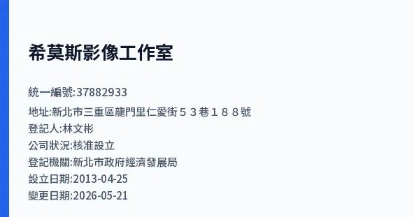 希莫斯影像工作室的照片-統編 37882933(新北市) 公司登記資料與營業項目詳細圖表