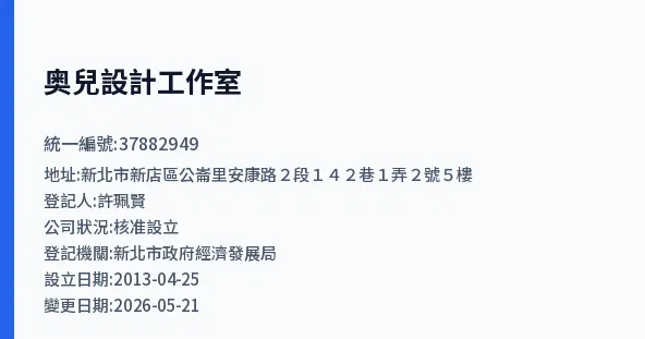 奥兒設計工作室的照片-統編 37882949(新北市) 公司登記資料與營業項目詳細圖表