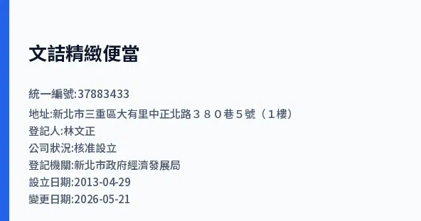 文詰精緻便當的照片-統編 37883433(新北市) 公司登記資料與營業項目詳細圖表
