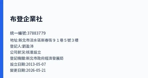 布登企業社的照片-統編 37883779(新北市) 公司登記資料與營業項目詳細圖表