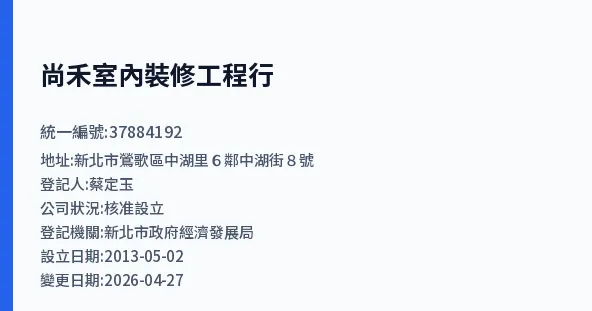 尚禾室內裝修工程行的照片-統編 37884192(新北市) 公司登記資料與營業項目詳細圖表