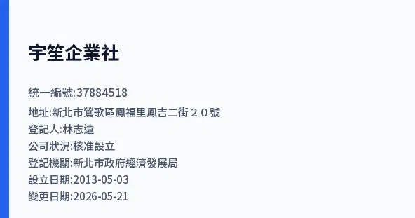 宇笙企業社的照片-統編 37884518(新北市) 公司登記資料與營業項目詳細圖表