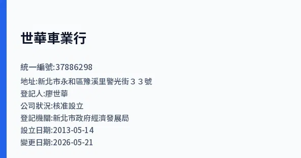 世華車業行的照片-統編 37886298(新北市) 公司登記資料與營業項目詳細圖表