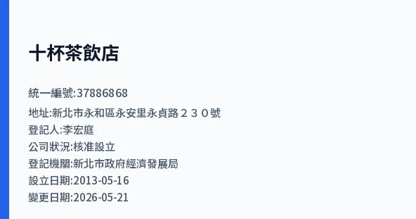 十杯茶飲店的照片-統編 37886868(新北市) 公司登記資料與營業項目詳細圖表