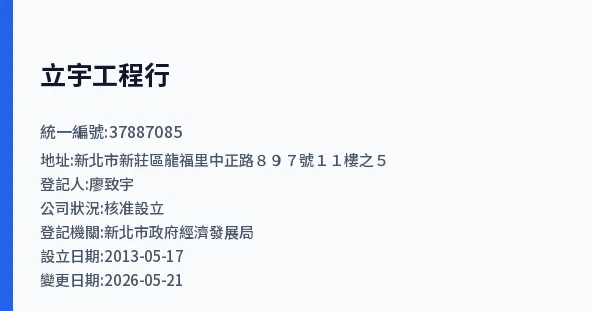 立宇工程行的照片-統編 37887085(新北市) 公司登記資料與營業項目詳細圖表