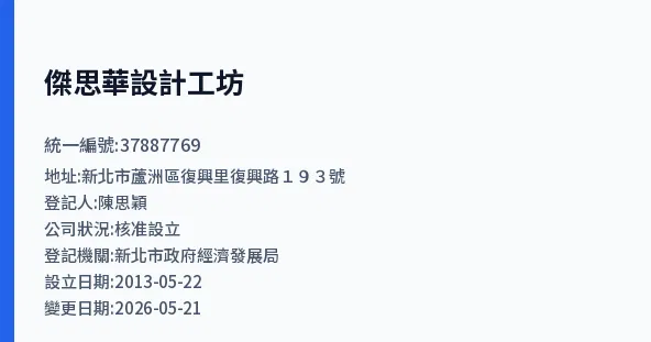 傑思華設計工坊的照片-統編 37887769(新北市) 公司登記資料與營業項目詳細圖表
