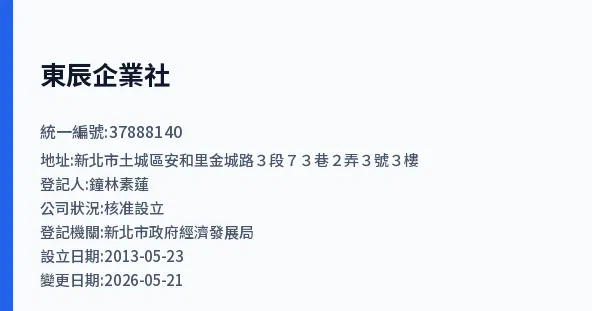 東辰企業社的照片-統編 37888140(新北市) 公司登記資料與營業項目詳細圖表