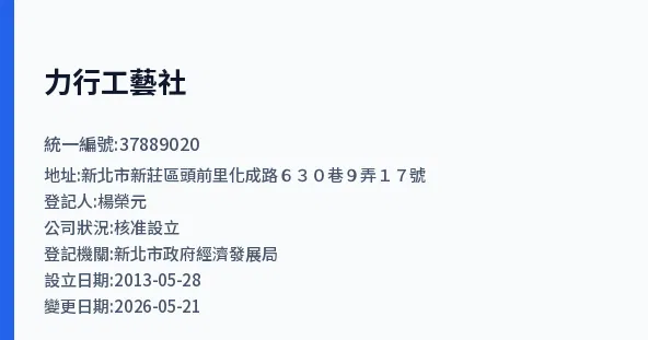 力行工藝社的照片-統編 37889020(新北市) 公司登記資料與營業項目詳細圖表