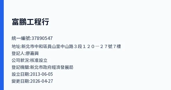 富鵬工程行的照片-統編 37890547(新北市) 公司登記資料與營業項目詳細圖表