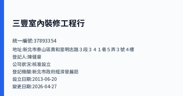 三豐室內裝修工程行的照片-統編 37893354(新北市) 公司登記資料與營業項目詳細圖表