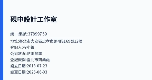 硯中設計工作室的照片-統編 37899759(臺北市) 公司登記資料與營業項目詳細圖表