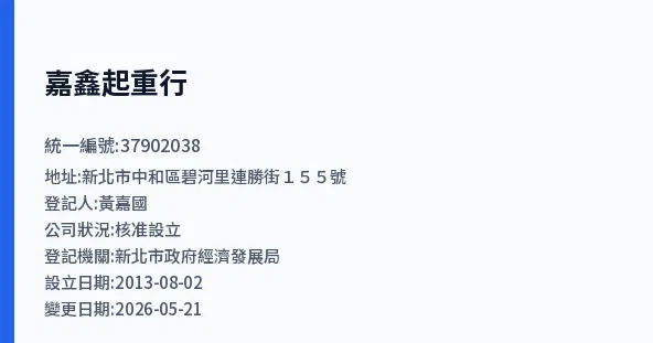 嘉鑫起重行的照片-統編 37902038(新北市) 公司登記資料與營業項目詳細圖表