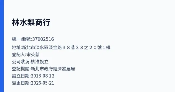 林水梨商行的照片-統編 37902516(新北市) 公司登記資料與營業項目詳細圖表