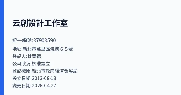云創設計工作室的照片-統編 37903590(新北市) 公司登記資料與營業項目詳細圖表