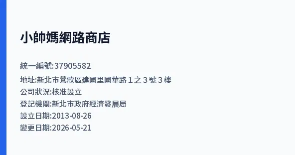 小帥媽網路商店的照片-統編 37905582(新北市) 公司登記資料與營業項目詳細圖表