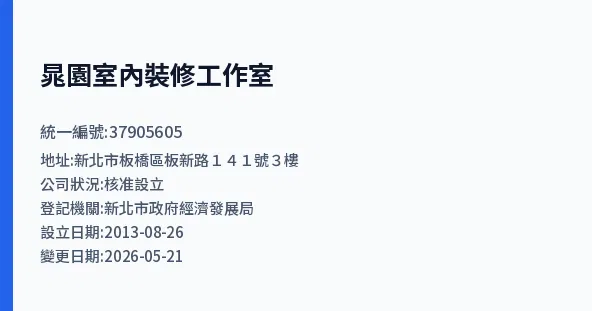 晁園室內裝修工作室的照片-統編 37905605(新北市) 公司登記資料與營業項目詳細圖表