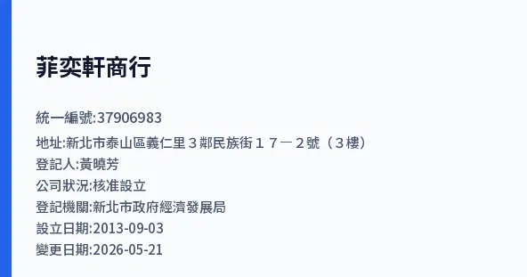 菲奕軒商行的照片-統編 37906983(新北市) 公司登記資料與營業項目詳細圖表