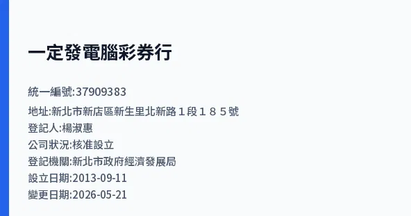 一定發電腦彩券行的照片-統編 37909383(新北市) 公司登記資料與營業項目詳細圖表