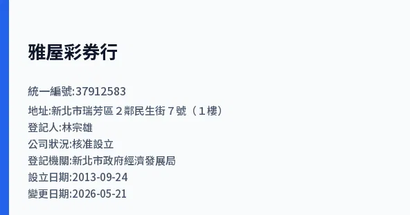 雅屋彩券行的照片-統編 37912583(新北市) 公司登記資料與營業項目詳細圖表