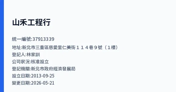 山禾工程行的照片-統編 37913339(新北市) 公司登記資料與營業項目詳細圖表
